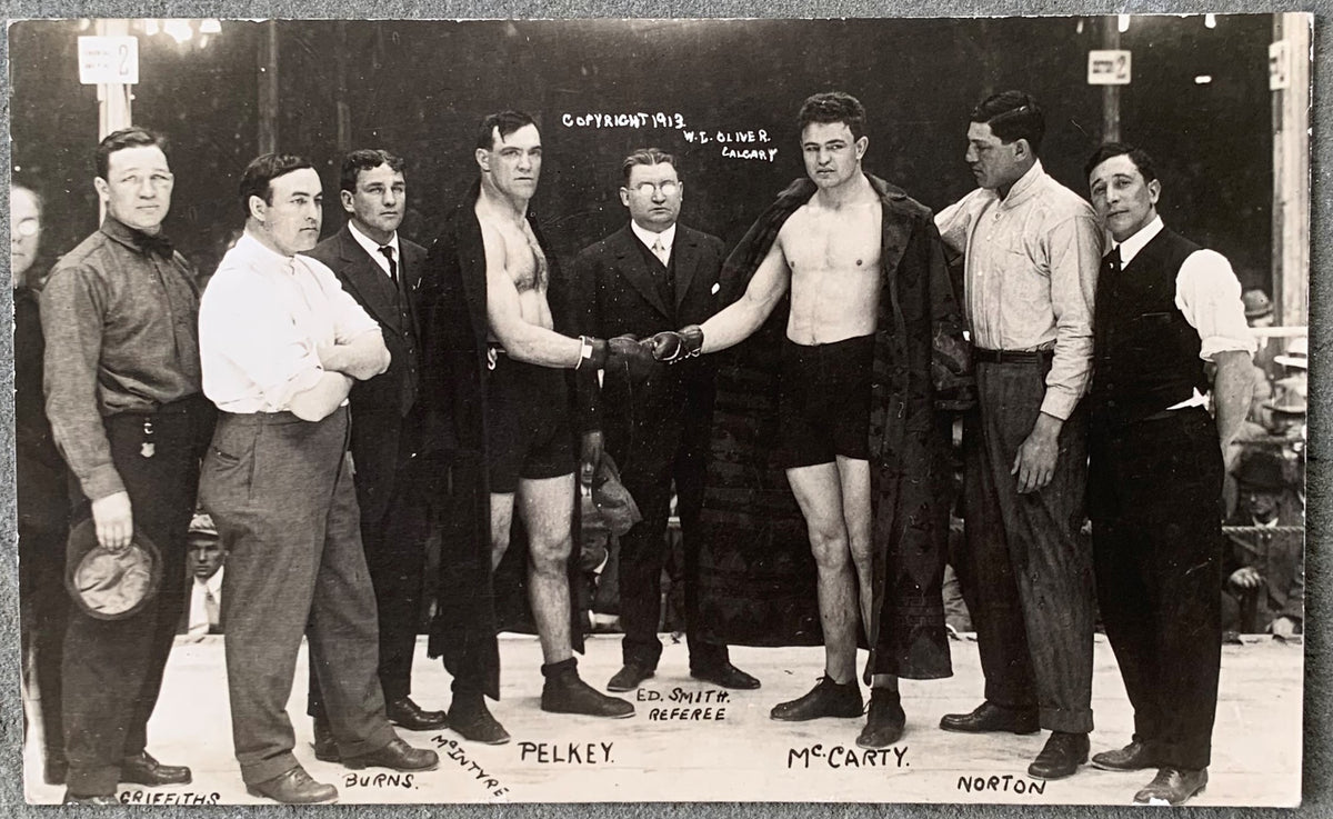 MCCARTY, LUTHER-ARTHUR PELKEY REAL PHOTO POSTCARD (PRE FIGHT-1913) – JO Sports Inc.