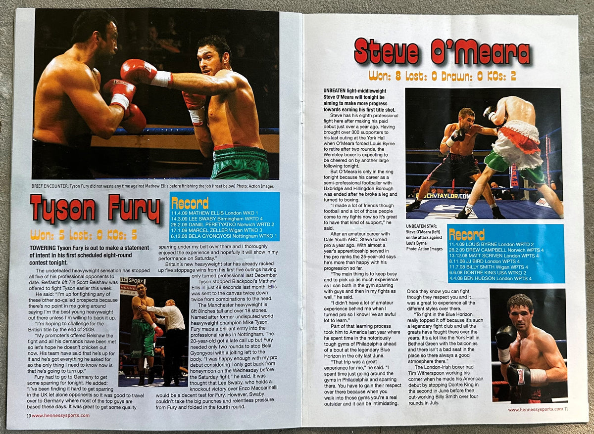 FURY, TYSON-SCOTT BELSHAW OFFICIAL PROGRAM (2009-FURY'S 6TH PRO FIGHT ...