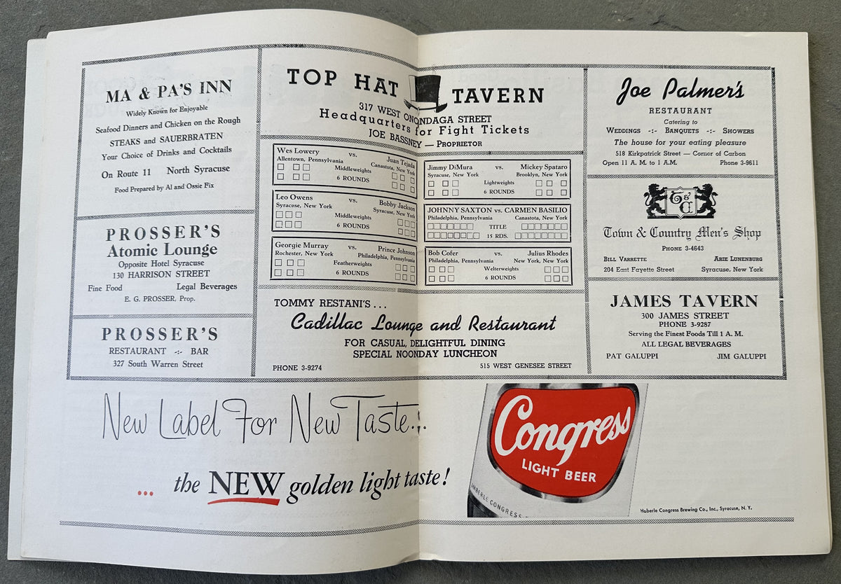 BASILIO, CARMEN-JOHNNY SAXTON OFFICIAL PROGRAM (1956) – JO Sports Inc.