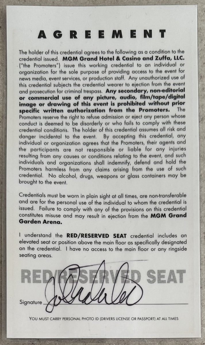 COUTURE, RANDY-VICTOR BELFORT UFC PRESS CREDENTIAL (2004) – JO Sports Inc.