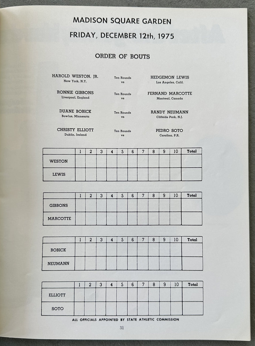 BOBICK, DUANE-RANDY NEUMANN OFFICIAL PROGRAM (1975) – JO Sports Inc.