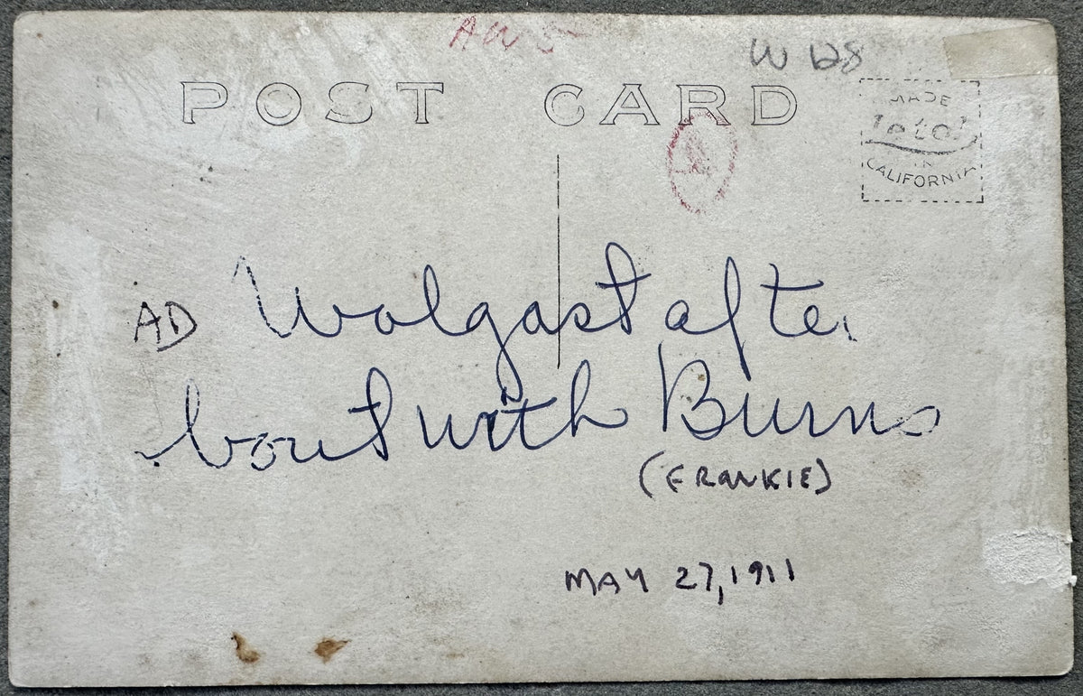 WOLGAST, AD REAL PHOTO POSTCARD (1916-AFTER BURNS FIGHT) – JO Sports Inc.