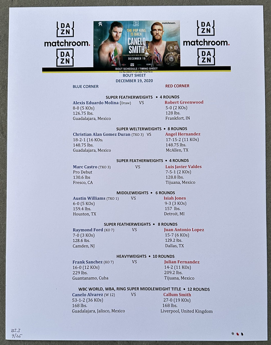 ALVAREZ, SAUL "CANELO"-CALLUM SMITH SOUVENIR PROGRAM (2020) – JO Sports ...