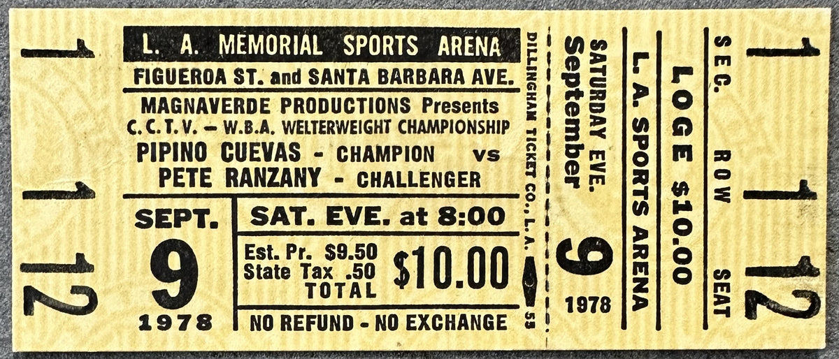 CUEVAS, PIPINO-PETE RANZANY CLOSED CIRCUIT FULL TICKET (1978) – JO ...