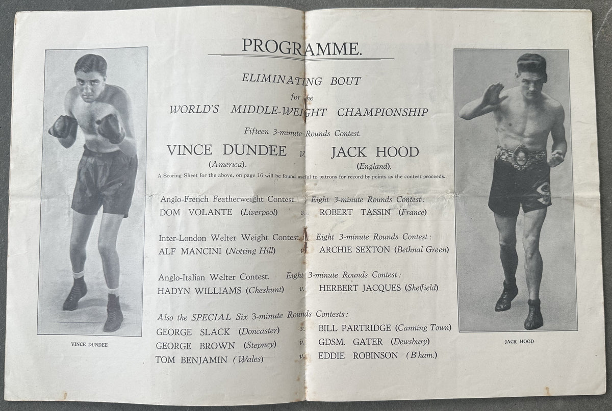 DUNDEE, VINCE-JACK HOOD OFFICIAL PROGRAM (1931) – JO Sports Inc.