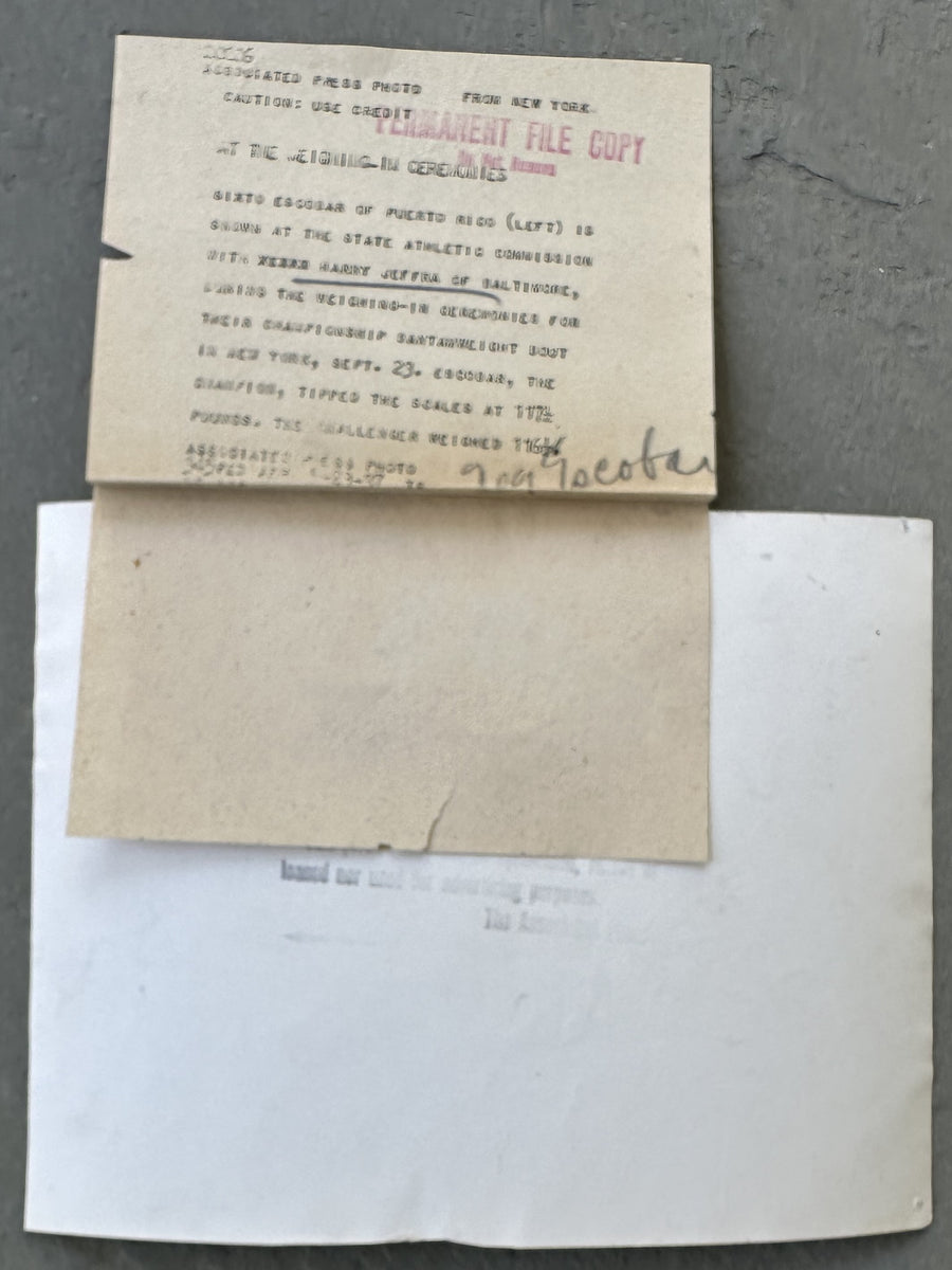 ESCOBAR, SIXTO-HARRY JEFFRA ORIGINAL TYPE 1 WIRE PHOTO (1937-JEFFRA WI ...