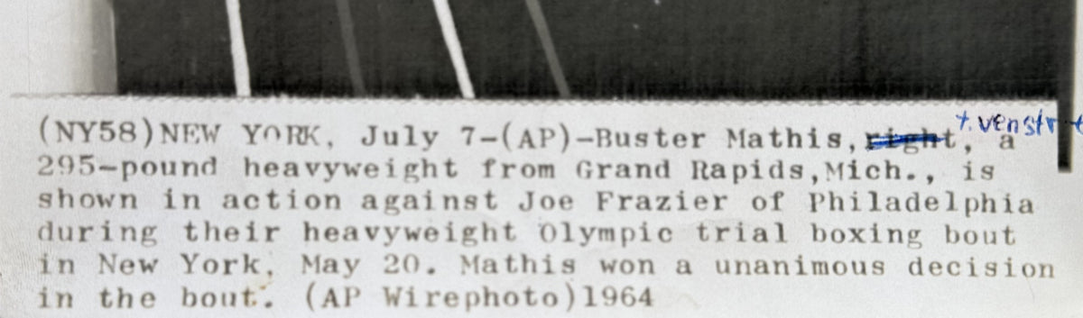 FRAZIER, JOE-BUSTER MATHIS OLYMPIC TRIALS WIRE PHOTO (1964) – JO Sports ...