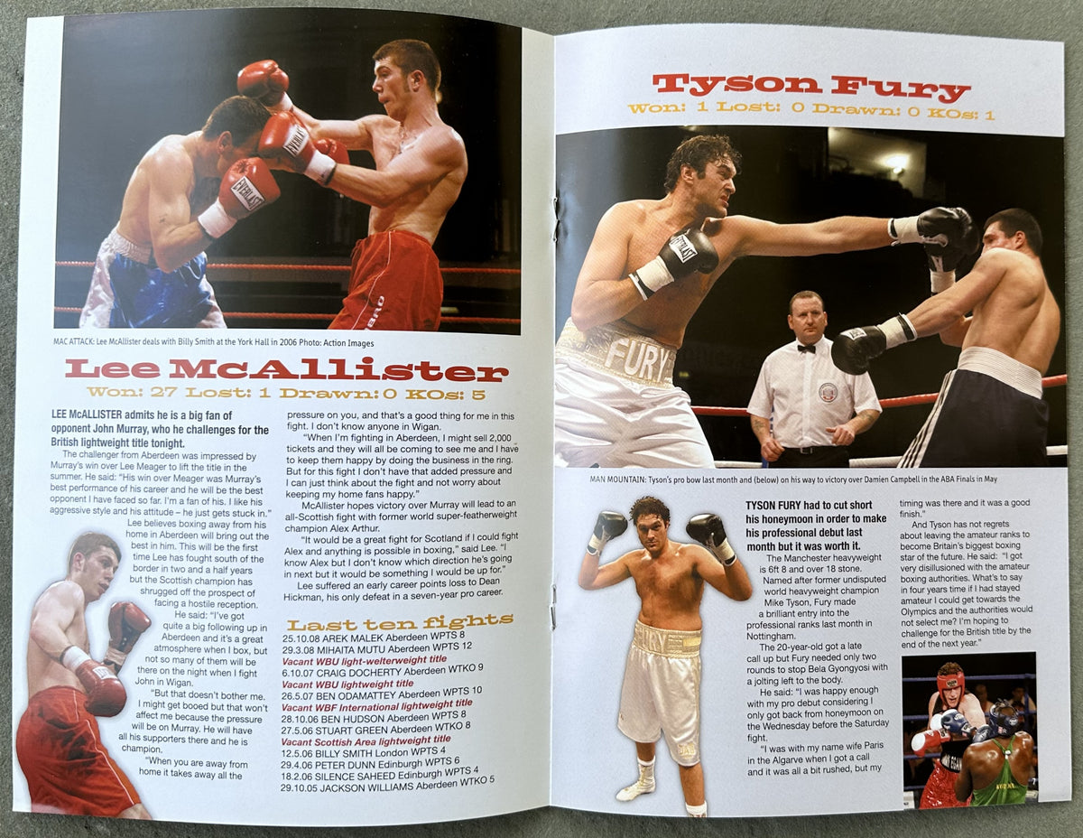 FURY, TYSON-MARCEL ZELLER OFFICIAL PROGRAM (2009-FURY 2ND PRO FIGHT ...