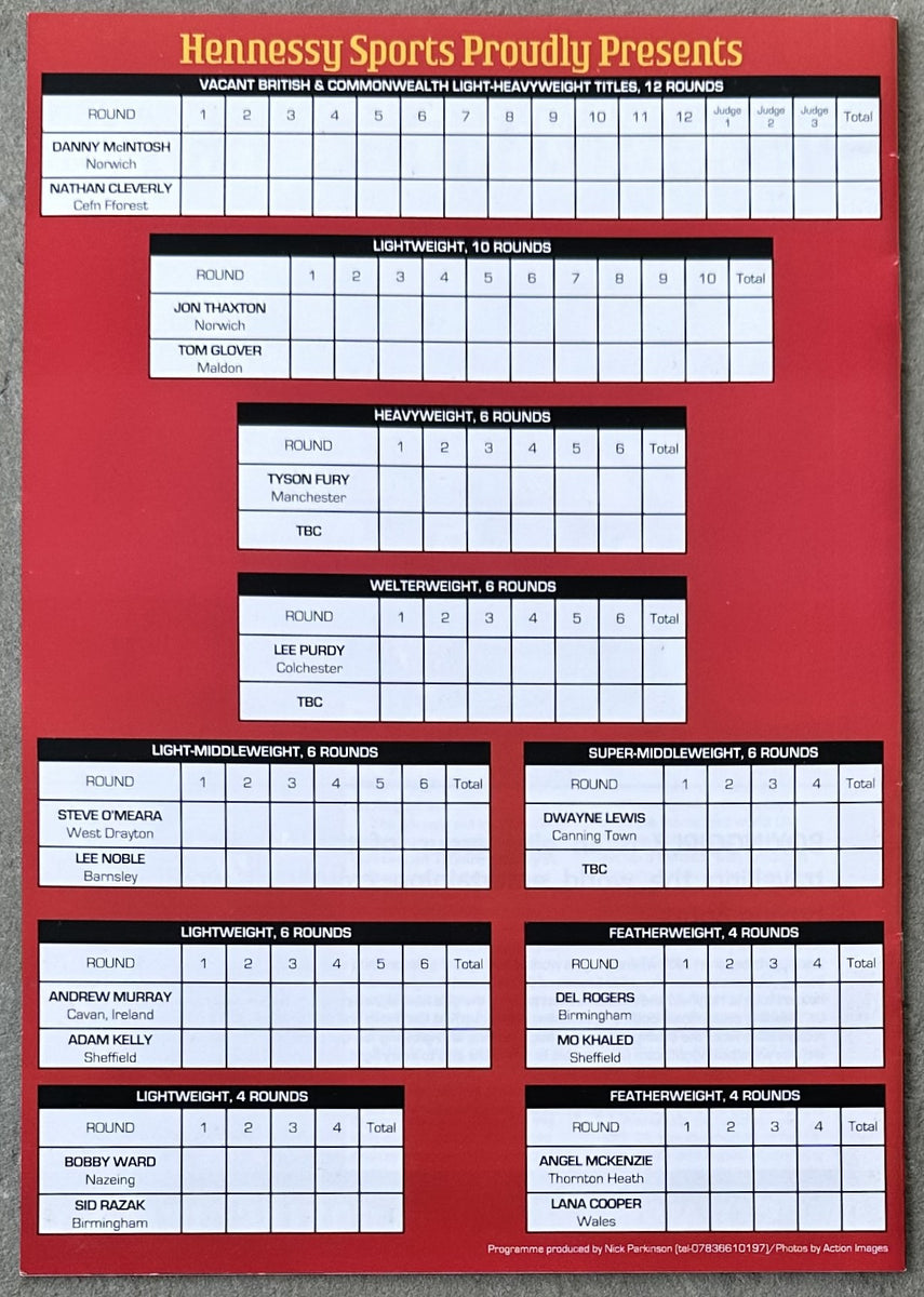 FURY, TYSON-ALEKSANDRS SELEZENS OFFICIAL PROGRAM (2009-FURY'S 7TH PRO ...