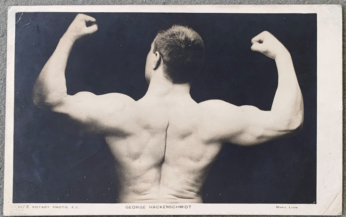 HACKENSCHMIDT, GEORGE REAL PHOTO POSTCARD (1904) – JO Sports Inc.