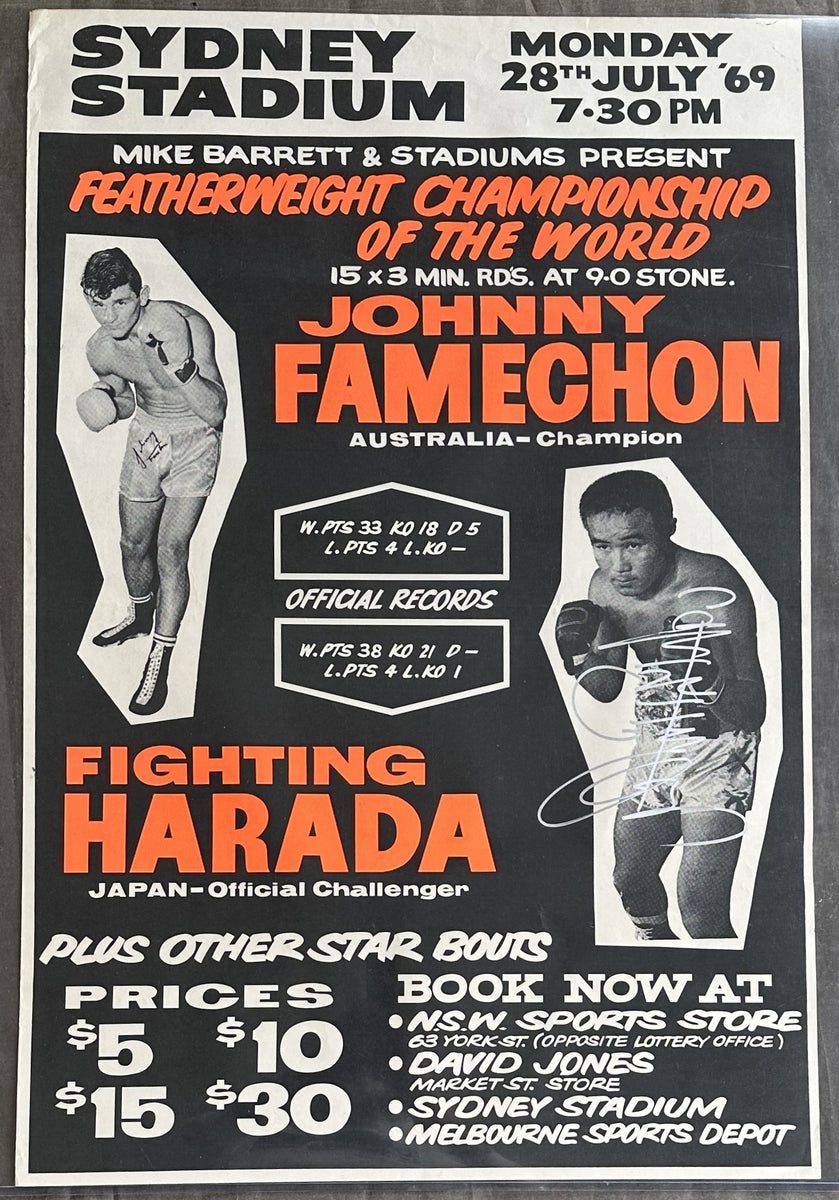 FAMECHON, JOHNNY-FIGHTING HARADA SIGNED ON SITE POSTER (1969-SIGNED BY ...