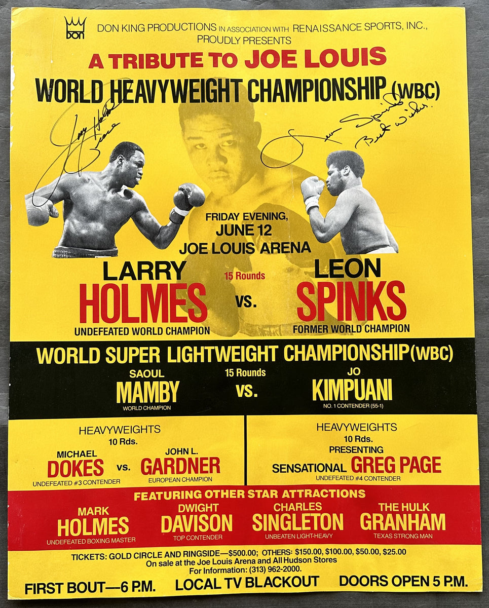 HOLMES, LARRY-LEON SPINKS SIGNED ON SITE POSTER (1981-SIGNED BY BOTH ...