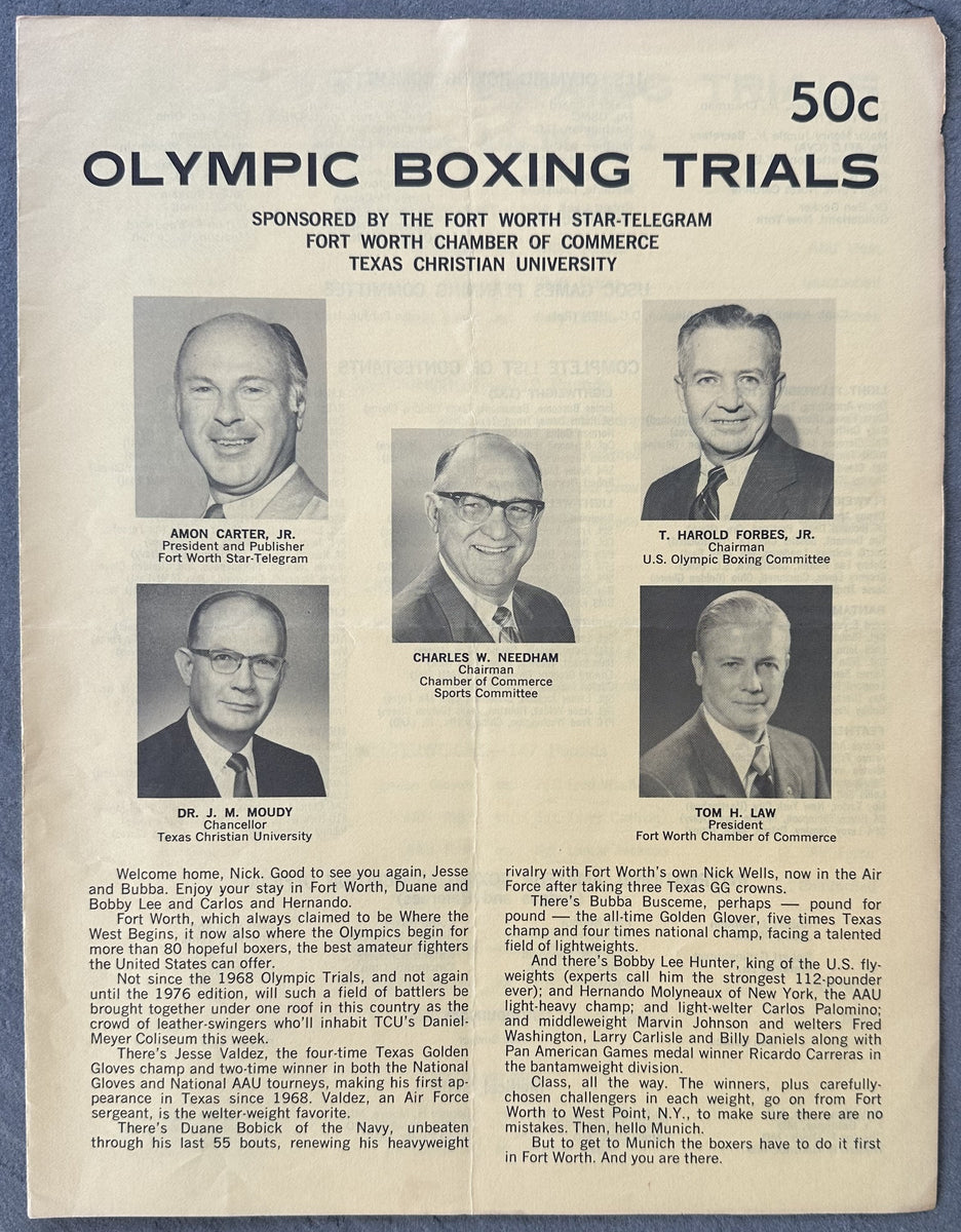 1972 OLYMPIC BOXING TRIALS PROGRAM WITH INSERTS (HOLMES, JOHNSON, GREG ...