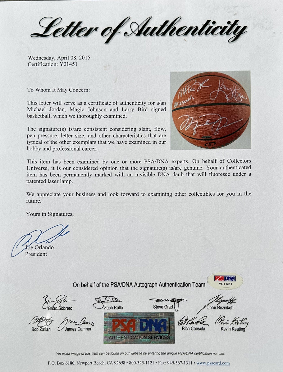 JORDAN, MICHAEL & LARRY BIRD & MAGIC JOHNSON SIGNED BASKETBALL (PSA/DN ...