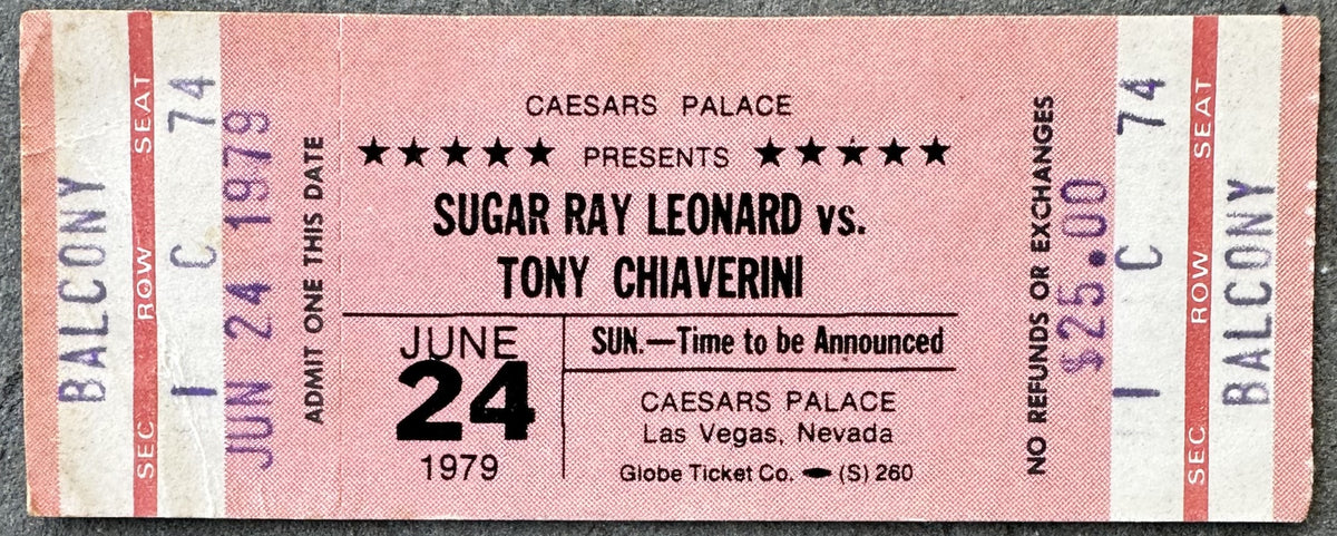 LEONARD, SUGAR RAY-TONY CHIAVERINI OFFICIAL STUBLESS TICKET (1979) – JO ...
