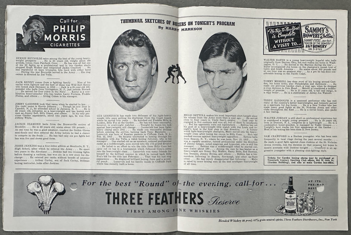 LESNEVICH, GUS-MELIO BETTINA OFFICIAL PROGRAM & TICKET STUB (1947) – JO ...