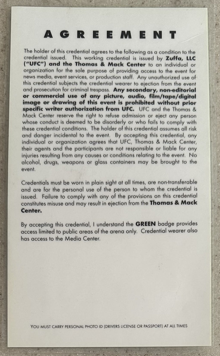 LIDDELL, CHUCK-RANDY COUTURE UFC PRESS CREDENTIAL (2003) – JO Sports Inc.