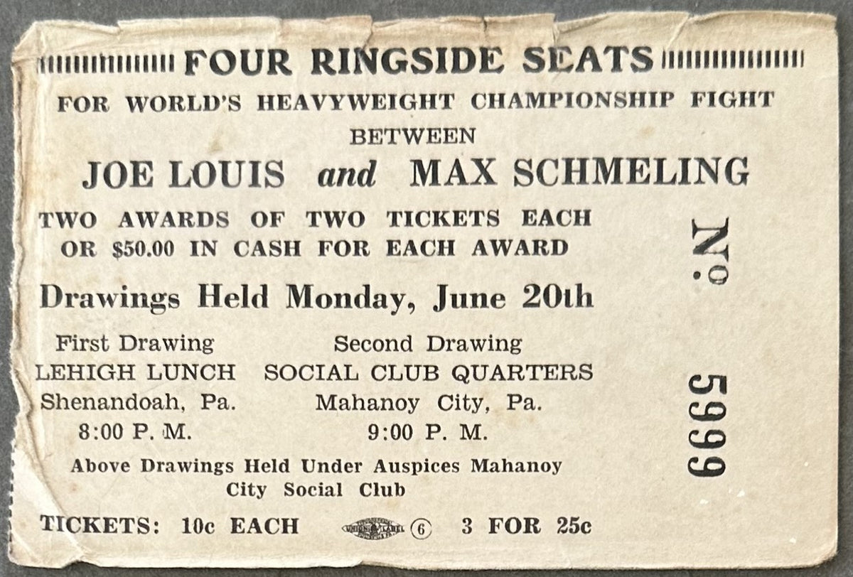 LOUIS, JOE-MAX SCHMELING II RAFFLE TICKET (1938) – JO Sports Inc.
