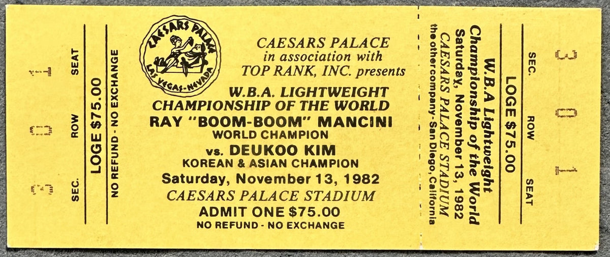 MANCINI, RAY "BOOM BOOM"-DEUKOO KIM ON SITE FULL TICKET (1982-PSA/DNA ...