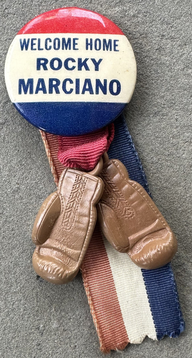 MARCIANO, ROCKY WELCOME HOME SOUVENIR PIN (1952-AFTER WINNING HEAVYWEI ...