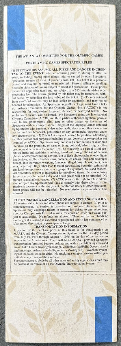 KLITSCHKO, WLADIMIR-PAEA WOLFGRAMM OLYMPIC FULL TICKET (1996-FINALS ...