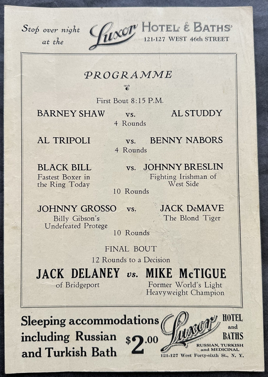 DELANEY, JACK-MIKE MCTIGUE OFFICIAL PROGRAM (1926) – JO Sports Inc.