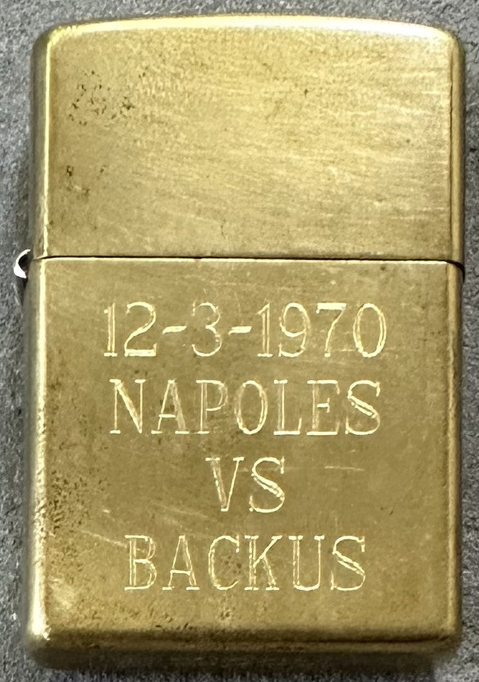 NAPOLES, JOSE-BILLY BACKUS I SOUVENIR LIGHTER (1970-BACKUS WINS TITLE ...