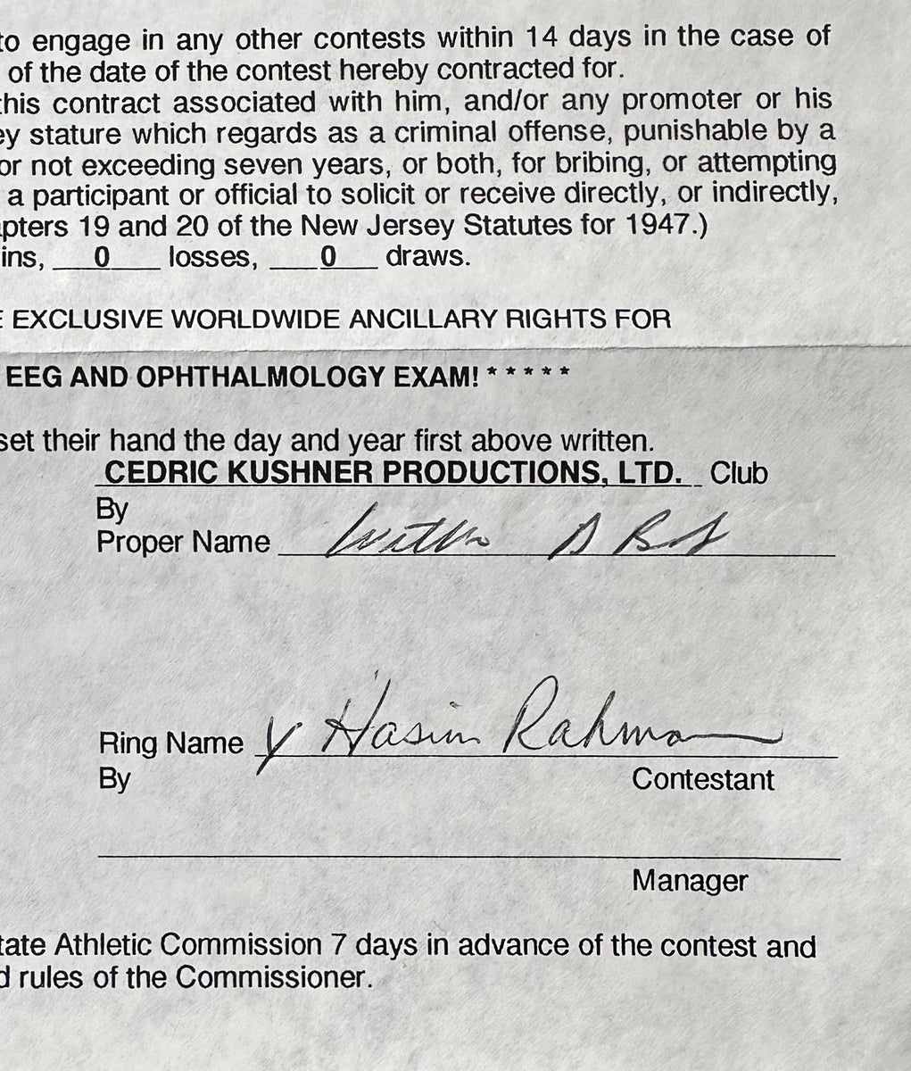 RAHMAN, HASIM SIGNED FIGHT CONTRACT (1995-MIKE ROBINSON FIGHT) – JO ...
