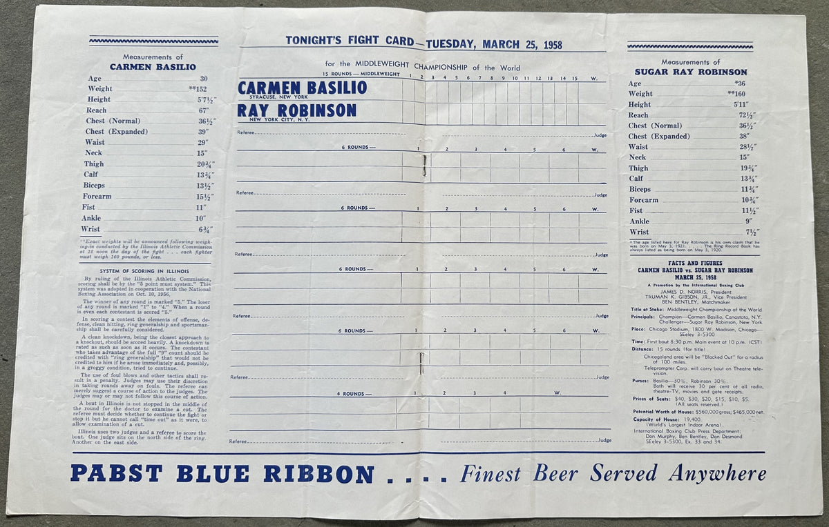 ROBINSON, SUGAR RAY-CARMEN BASILIO II OFFICIAL PROGRAM (1958-SIGNED BY ...