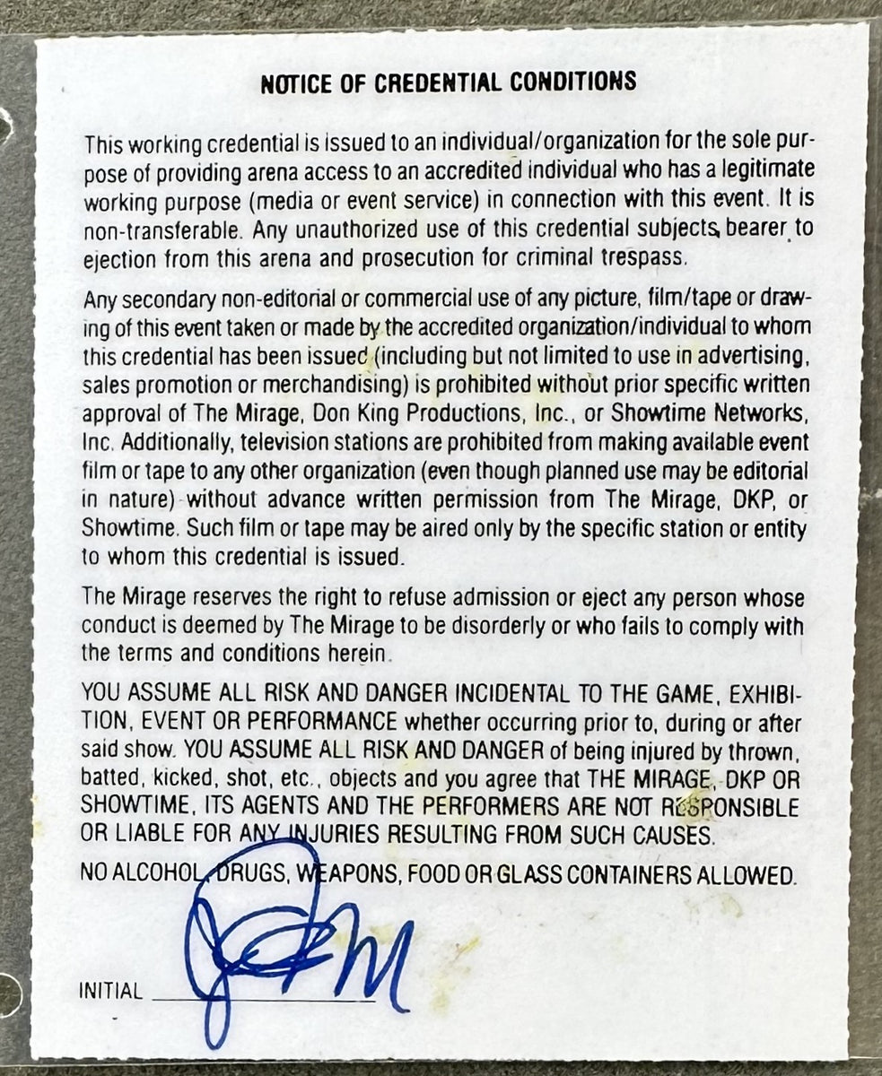 RUDDOCK, RAZOR-GREG PAGE PRESS CREDENTIAL (1992) – JO Sports Inc.