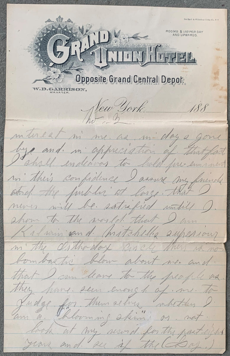 SULLIVAN, JOHN L. HAND WRITTEN & SIGNED 6 PAGE LETTER (1888-AS WORLD H ...