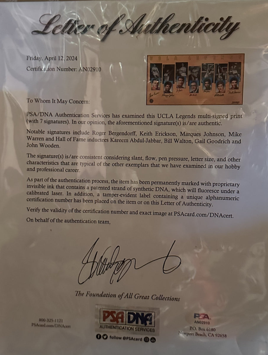 UCLA BASKETBALL LEGENDS SIGNED PRINT (PSA/DNA-SIGNED BY 7 WITH WOODEN ...