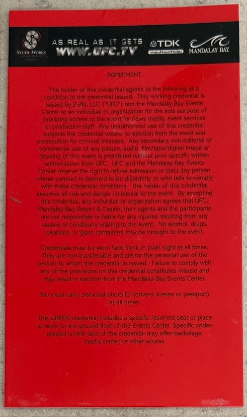 SHAMROCK, KEN-KIMO UFC 48 CHAMPIONSHIP PRESS CREDENTIAL (2004) – JO ...