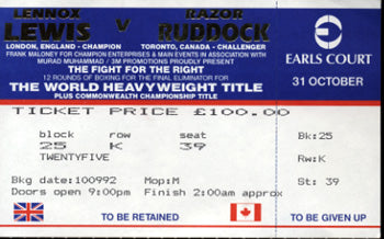 LEWIS, LENNOX-RAZOR RUDDOCK FULL TICKET (1992) – JO Sports Inc.