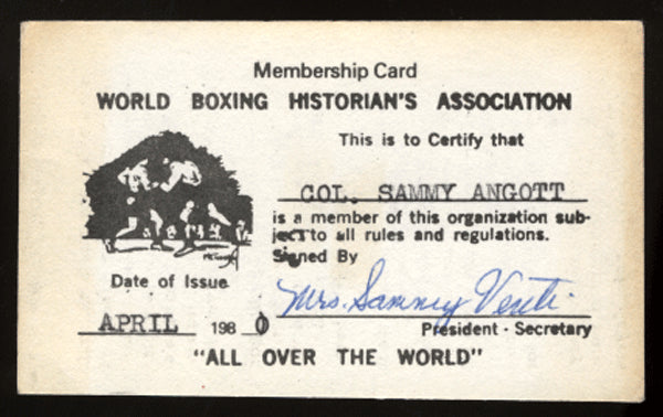 ANGOTT, SAMMY MEMBERSHIP CARD (WORLD BOXING HISTORIANS) – JO Sports Inc.