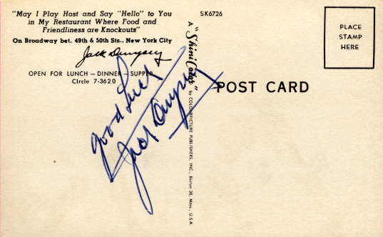 DEMPSEY, JACK SIGNED RESTAURANT POSTCARD – JO Sports Inc.
