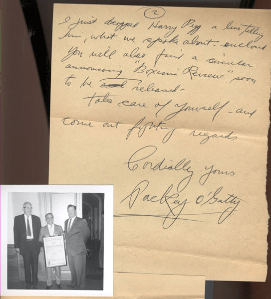 O'GATTY, PACKEY SIGNED HAND WRITTEN LETTER – JO Sports Inc.