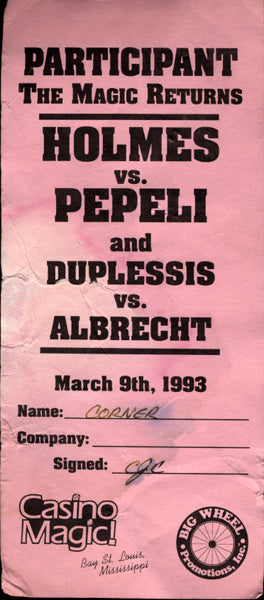 HOLMES, LARRY-ROCKY PEPELI CREDENTIAL (1993) – JO Sports Inc.