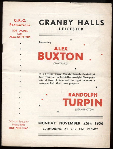 TURPIN, RANDY-ALEX BUXTON OFFICIAL PROGRAM (1956) – JO Sports Inc.