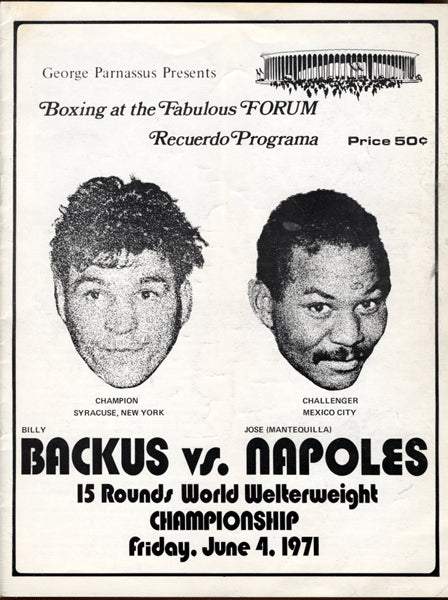 NAPOLES, JOSE-BILLY BACKUS II OFFICIAL PROGRAM (1971) – JO Sports Inc.