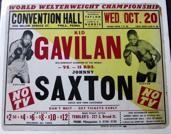 GAVILAN, KID-JOHNNY SAXTON ON SITE POSTER (1954) – JO Sports Inc.