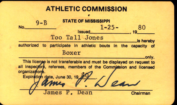 JONES, ED "TOO TALL BOXING LICENSE (1980) – JO Sports Inc.