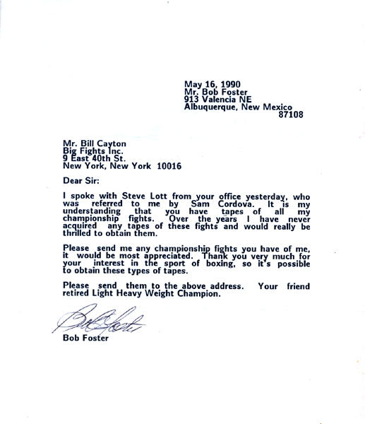 FOSTER, BOB SIGNED LETTER (1990) – JO Sports Inc.