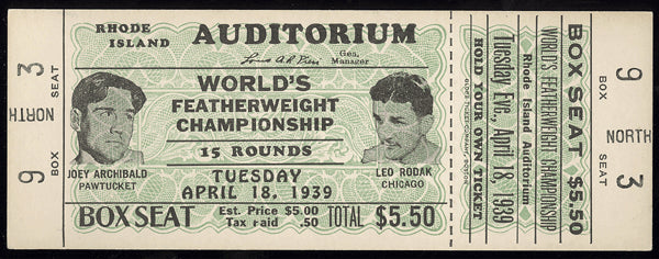 ARCHIBALD, JOEY-LEO RODAK FULL TICKET (1939) – JO Sports Inc.