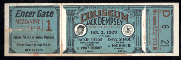 FIELDS, JACKIE-VINCE DUNDEE & DAVE SHADE-JOE ROCHE FULL TICKET (1929 ...