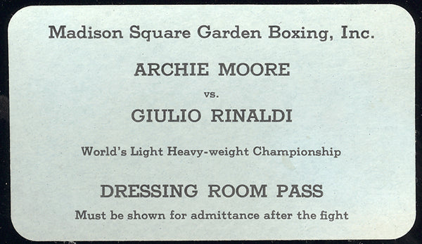 MOORE, ARCHIE-GIULIO RINALDI DRESSING ROOM PASS (1961) – JO Sports Inc.