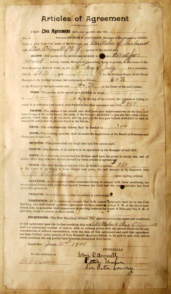 MAHER, PETER-STEVE O'DONNELL SIGNED ARTICLES OF AGREEMENT (1900) – JO ...