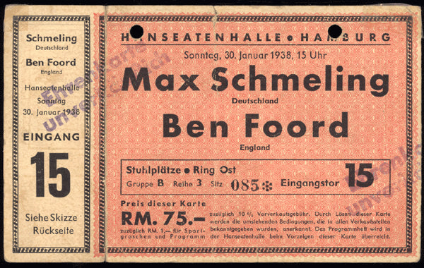 SCHMELING, MAX-BEN FOORD FULL TICKET (1938) – JO Sports Inc.