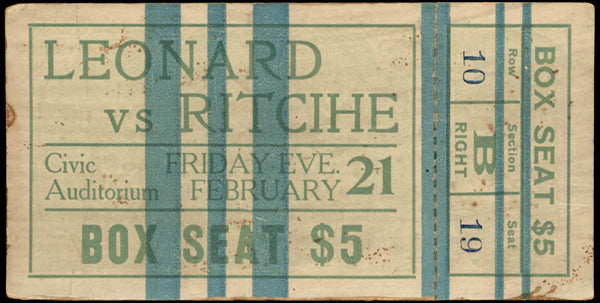 LEONARD, BENNY-WILLIE RITCHIE FULL TICKET (1919) – JO Sports Inc.