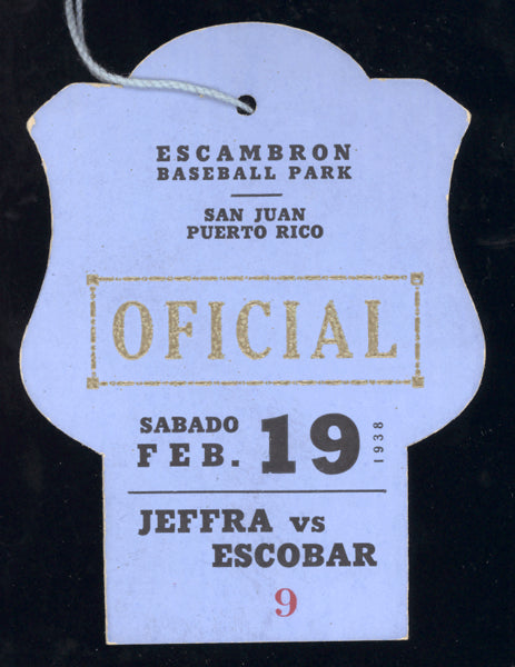 JEFFRA, HARRY-SIXTO ESCOBAR OFFICIAL'S PASS (1938-ESCOBAR WINS BANTAMW ...